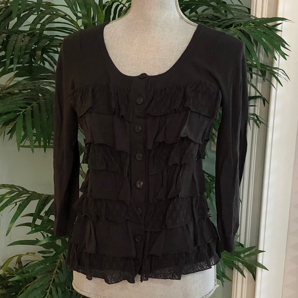 Anthropologie | Tops | Anthropologie Sparrow Black Ruffle Cardigan ...
